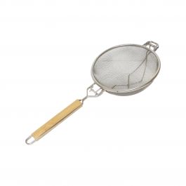 10 1/2" REINFORCED WOODEN HANDLE STRAINER / DOUBLE / FINE-FLAT HANDLE